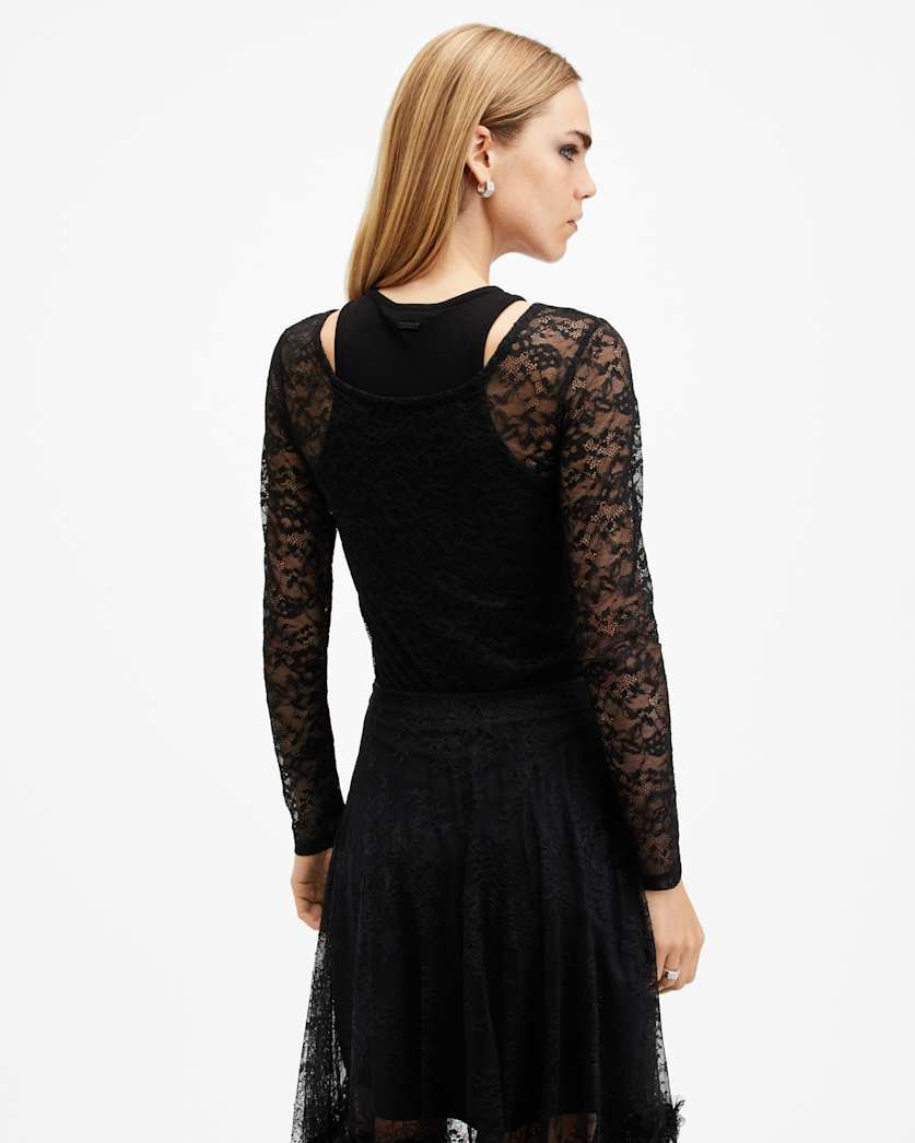Nori Double Layered Lace Bodysuit Black | ALLSAINTS